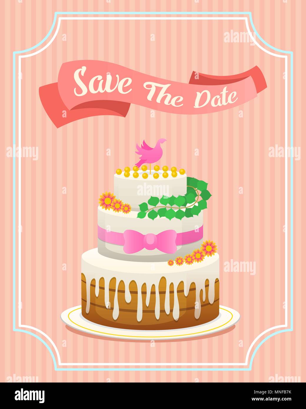 Wedding cake card. Valentines Day. Newlyweds vector illustration. Love ...