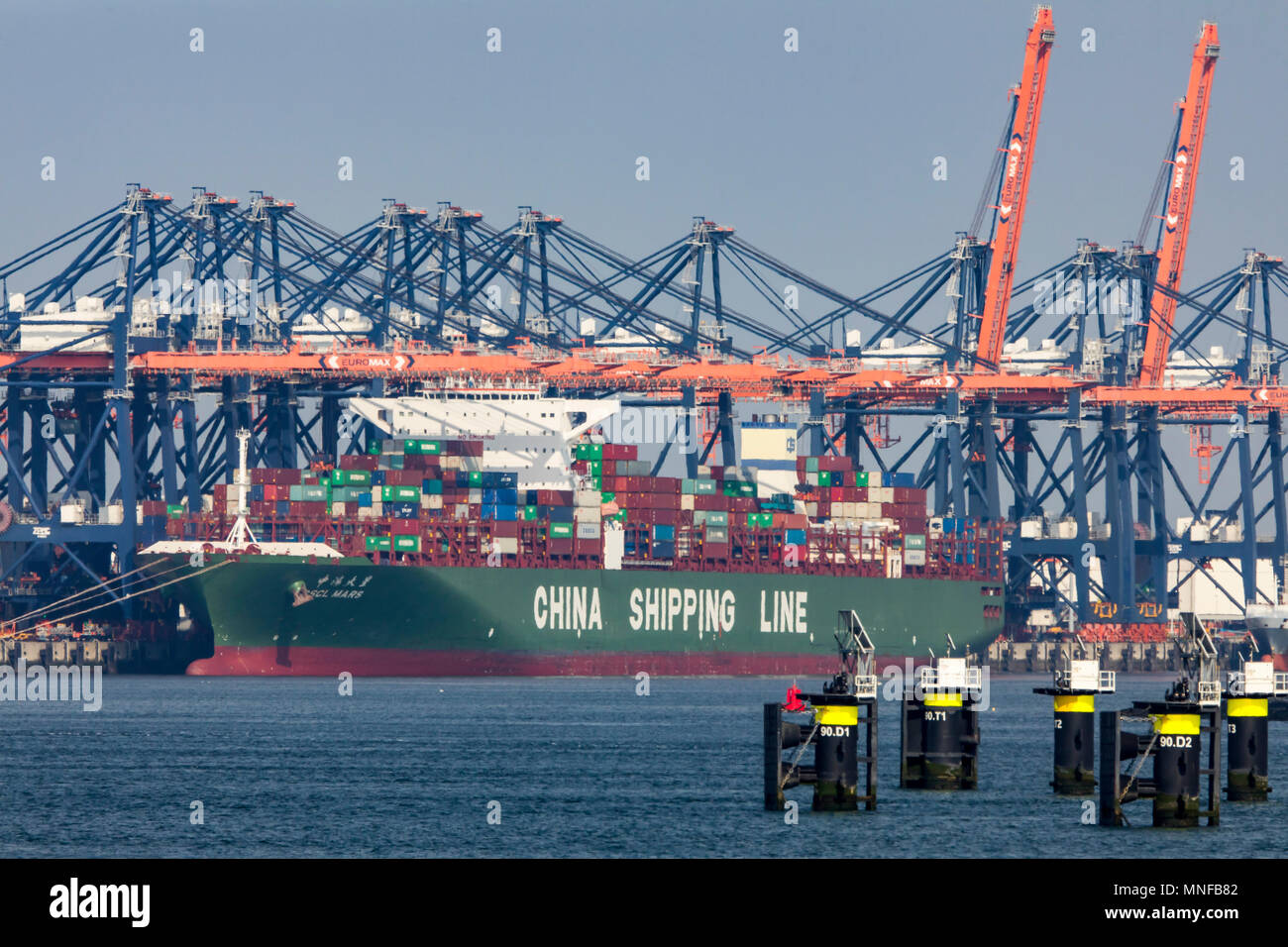 The seaport of Rotterdam, Netherlands, Maasvlakte 2 deep sea port, on ...