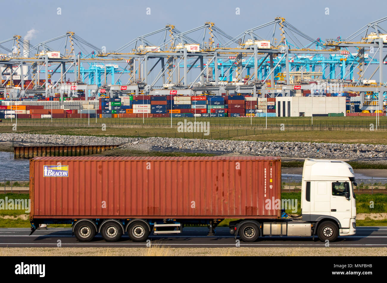 The seaport of Rotterdam, Netherlands, deep sea port Maasvlakte 2, on ...
