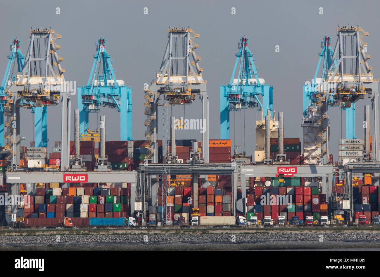 The seaport of Rotterdam, Netherlands, deep sea port Maasvlakte 2, on ...