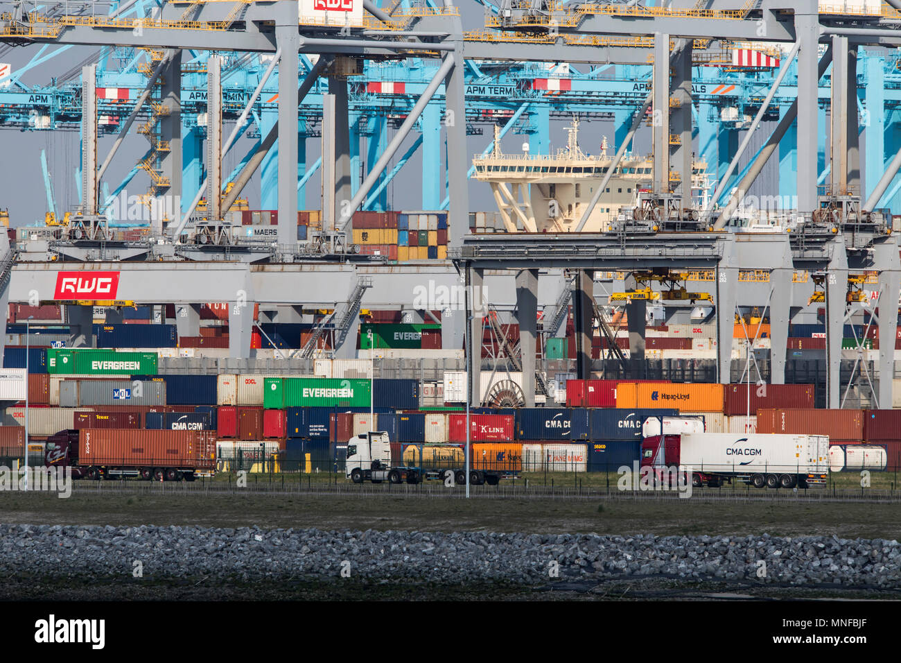 The seaport of Rotterdam, Netherlands, deep sea port Maasvlakte 2, on ...
