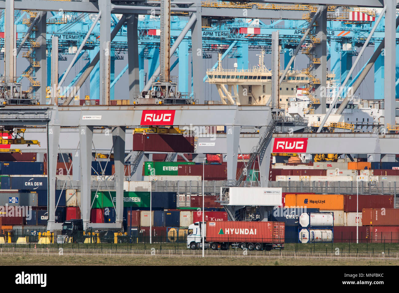 The seaport of Rotterdam, Netherlands, deep sea port Maasvlakte 2, on ...