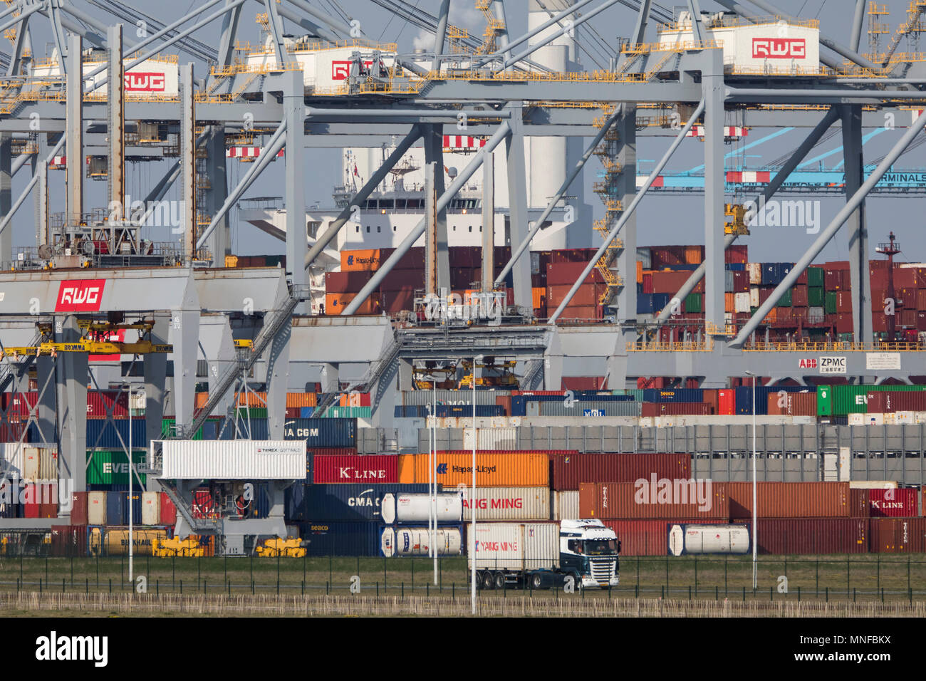 The seaport of Rotterdam, Netherlands, deep sea port Maasvlakte 2, on ...