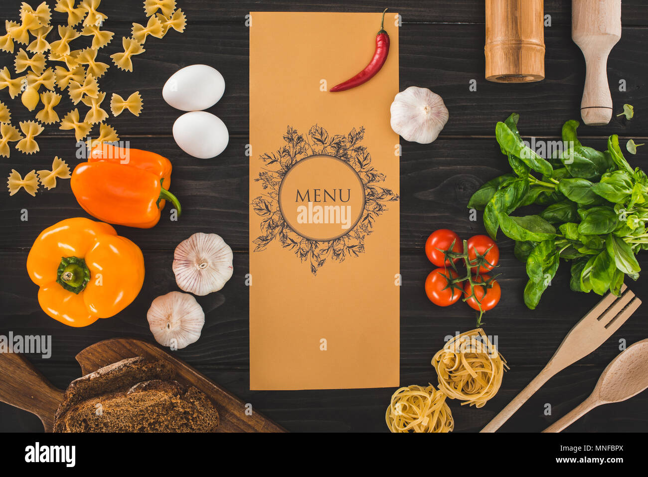 restaurant menu and ingredients Stock Photo - Alamy