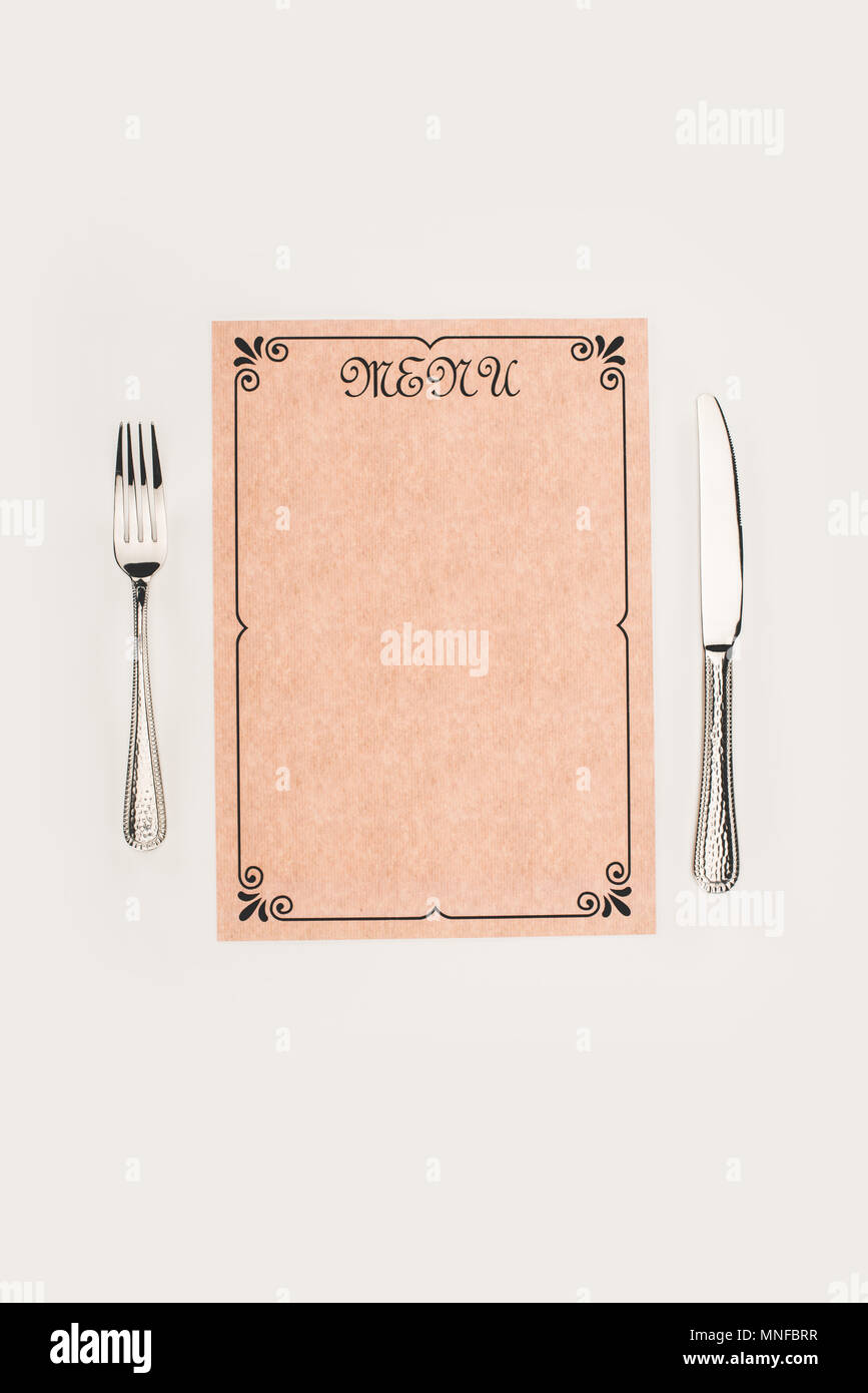 decorative menu and cutlery Stock Photo - Alamy