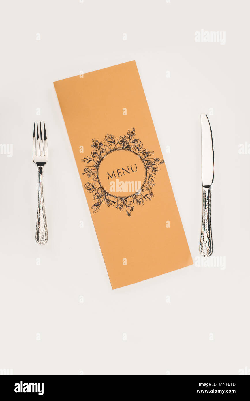 decorative menu and cutlery Stock Photo - Alamy