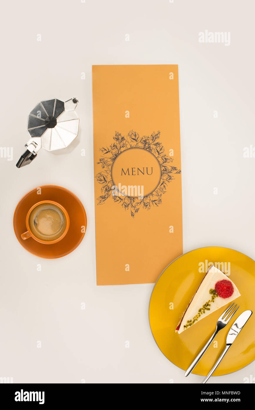 menu with coffee and dessert Stock Photo - Alamy