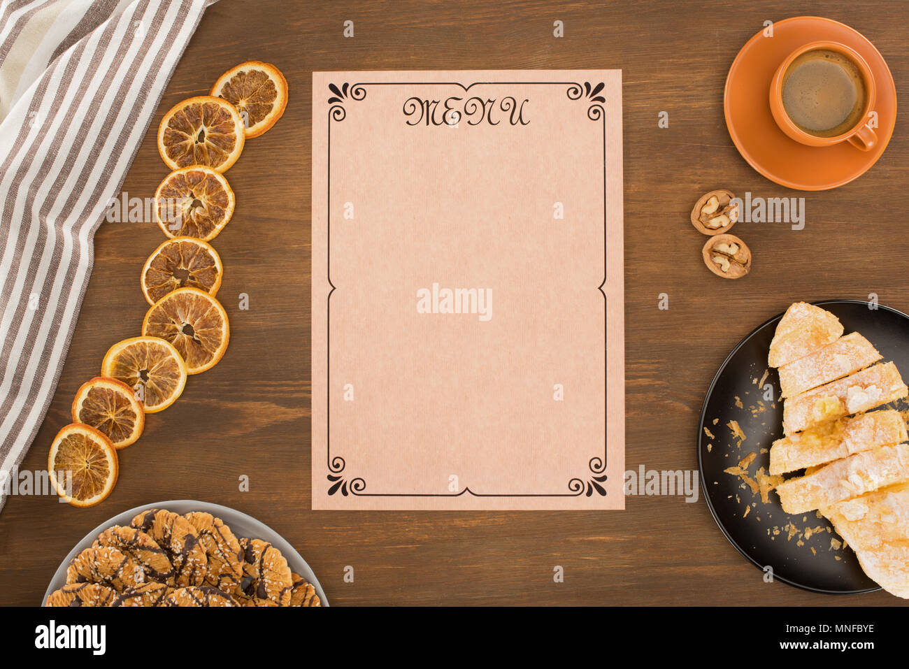 menu and dessert with coffee Stock Photo - Alamy
