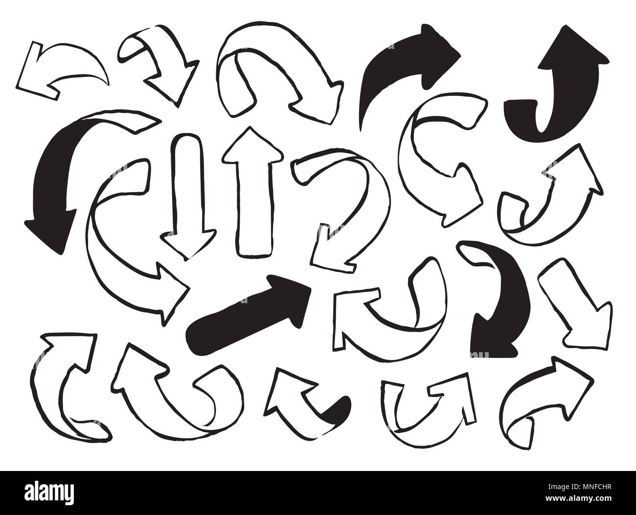 Set of black drawing Arrows. Vector Illustration and abstract elements ...