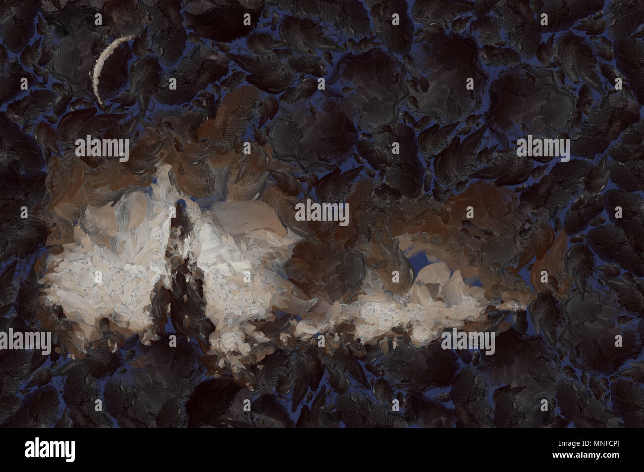 Expressionism painting. Forest in the moon light Stock Photo - Alamy