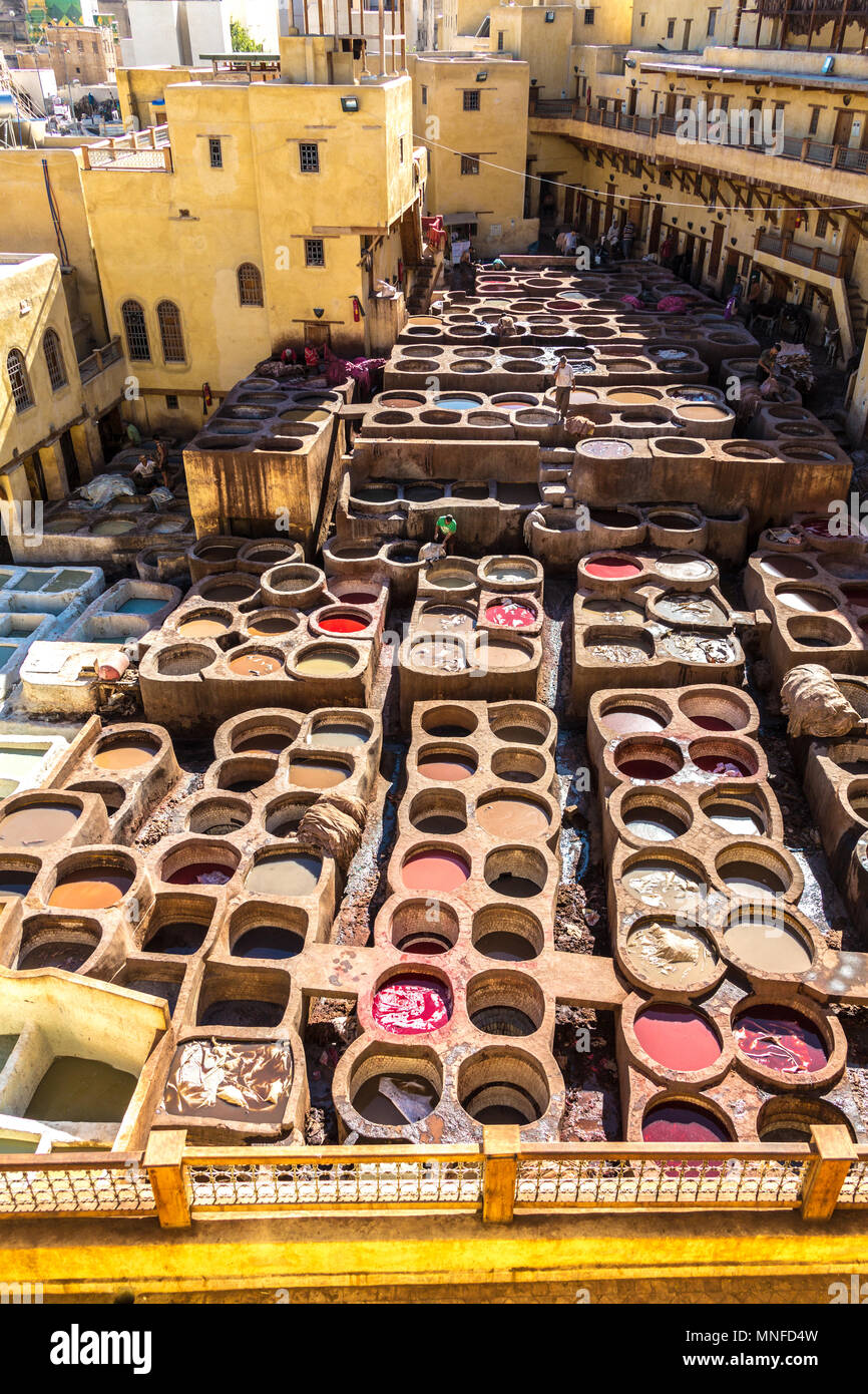 Workers using the hot, old and difficult traditional methods of tanning ...