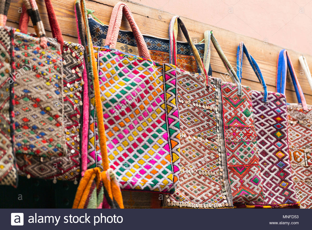 Morocco Marrakech Souk Sale Bags Stock Photos & Morocco Marrakech Souk ...