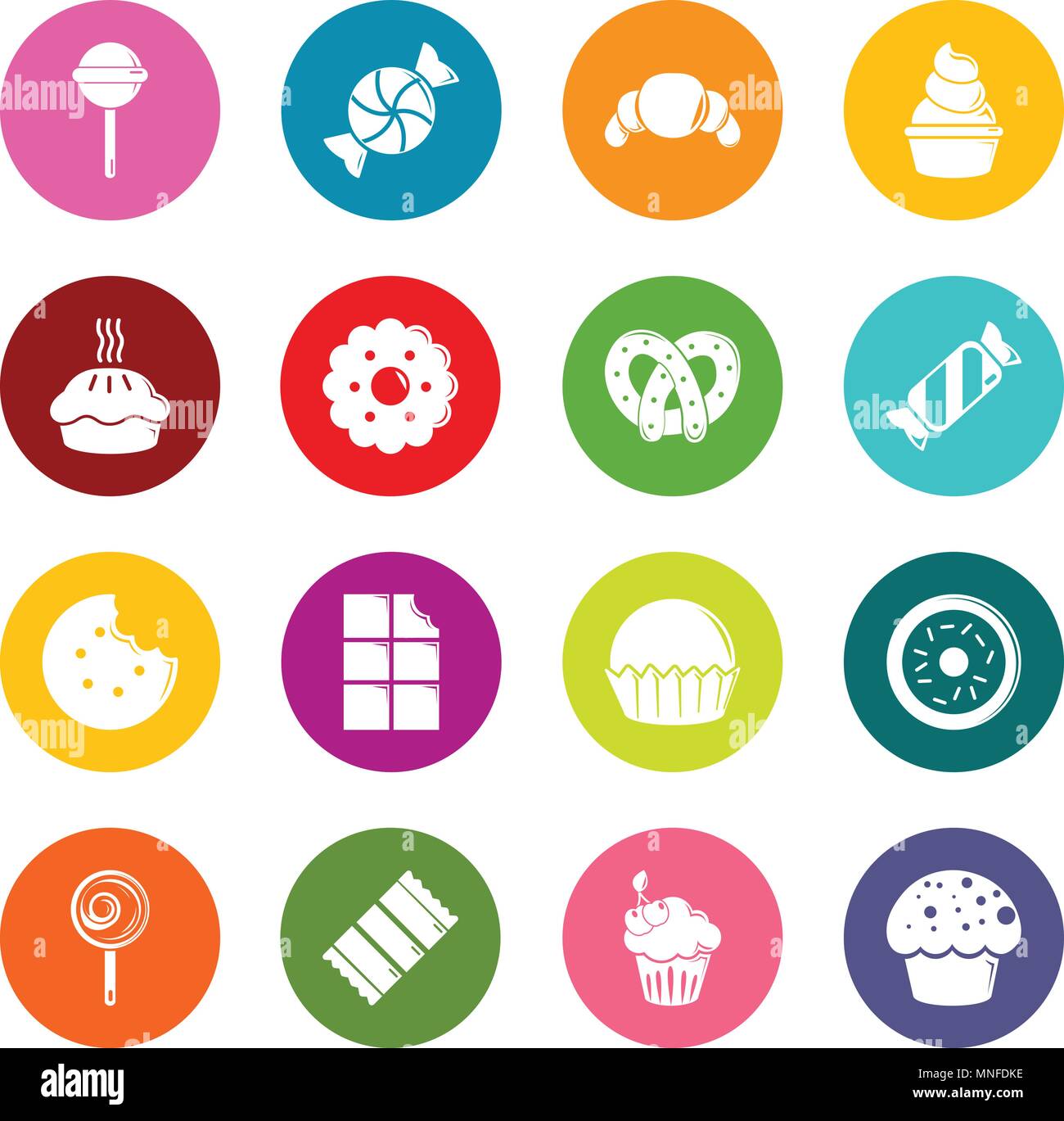 Sweets candy cakes icons set colorful circles vector Stock Vector Image & Art - Alamy