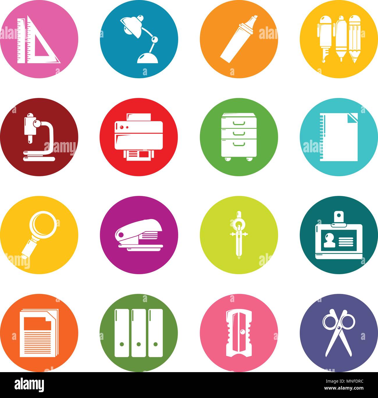 Stationery icons set colorful circles vector Stock Vector Image & Art ...