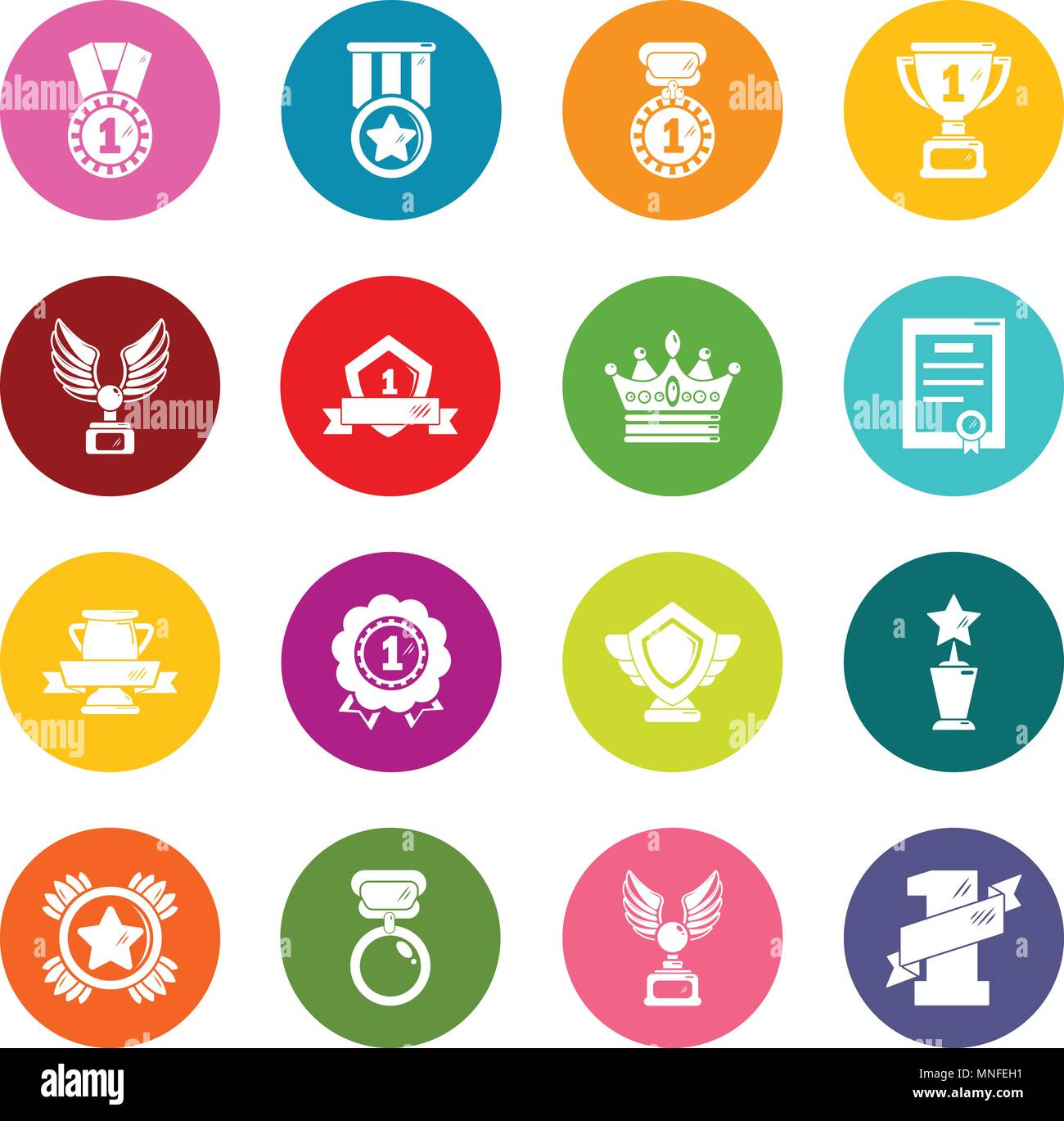 Awards medals cups icons set colorful circles vector Stock Vector Image ...