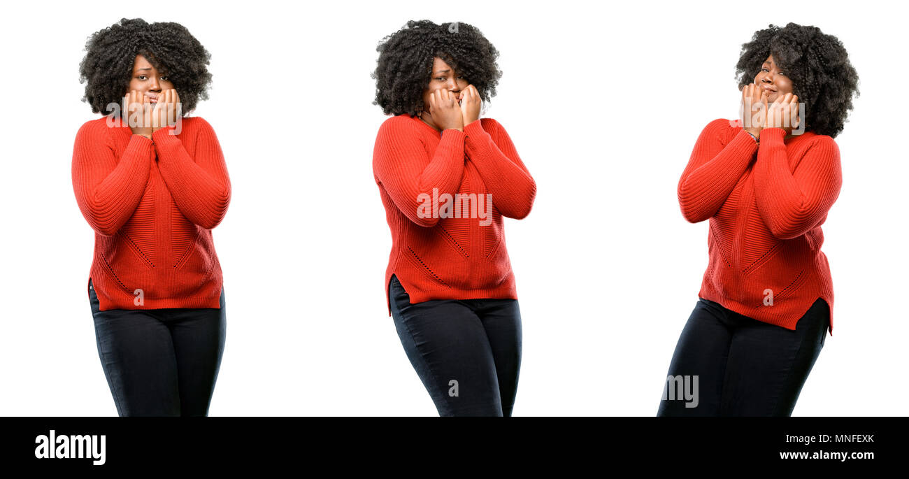 Young beautiful african plus size model terrified and nervous ...