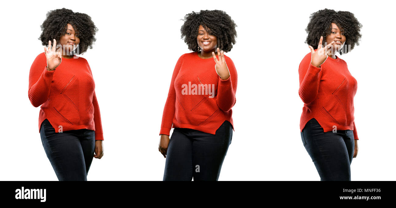 Young beautiful african plus size model raising his finger, is the ...