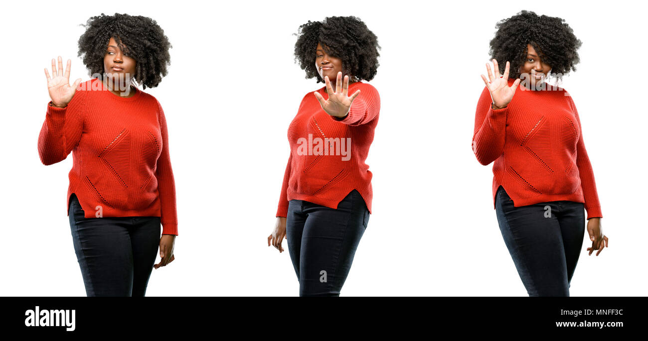 Young beautiful african plus size model raising his finger, is the ...