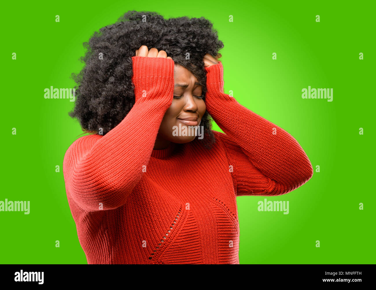 Beautiful african woman terrified and nervous expressing anxiety and ...