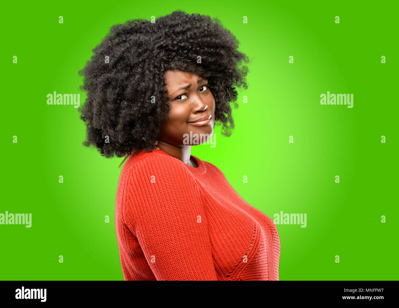 Beautiful african woman doubt expression, confuse and wonder concept ...