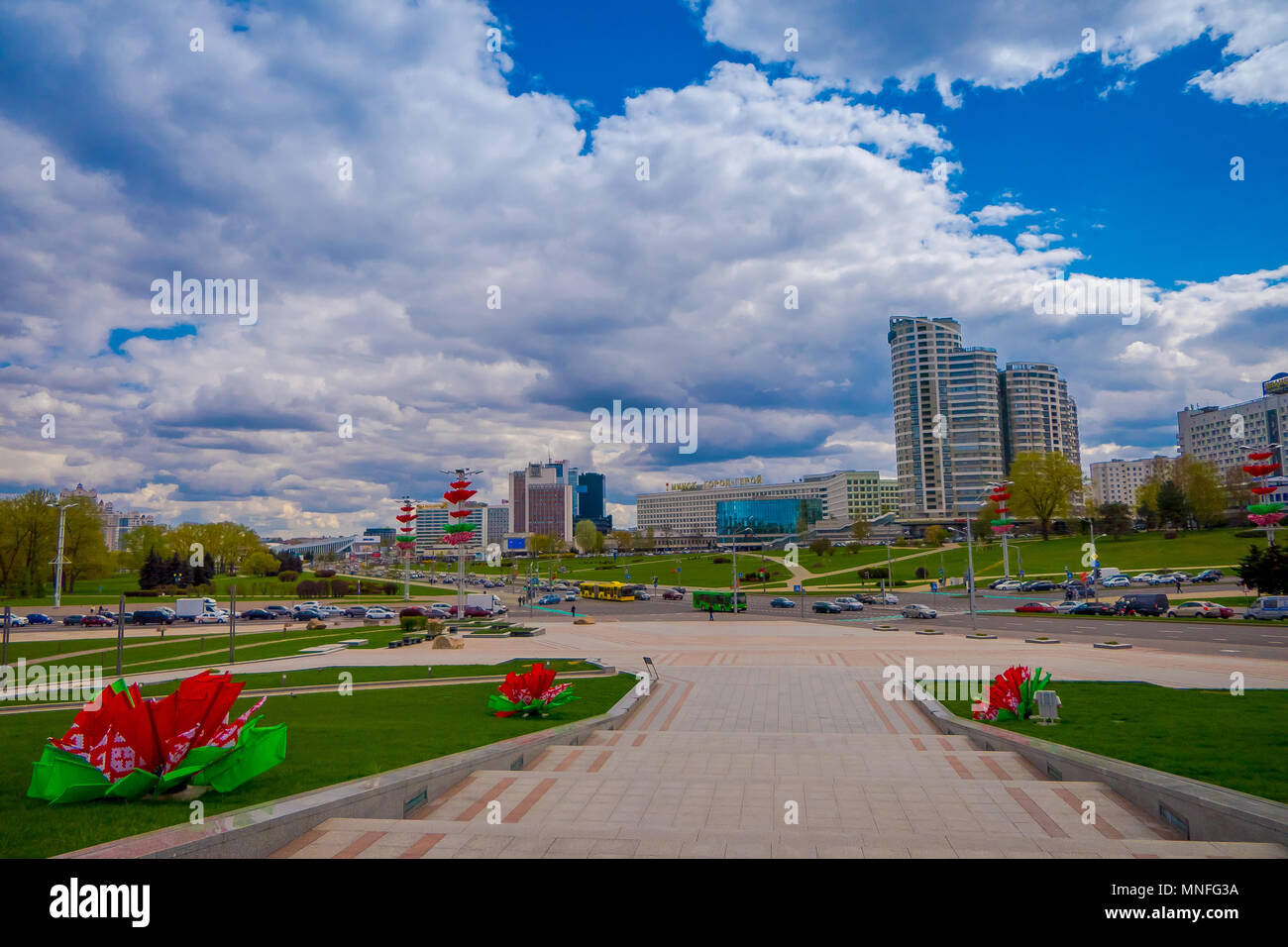 MINSK, BELARUS - MAY 01, 2018: Beautiful outdoor view of the city ...