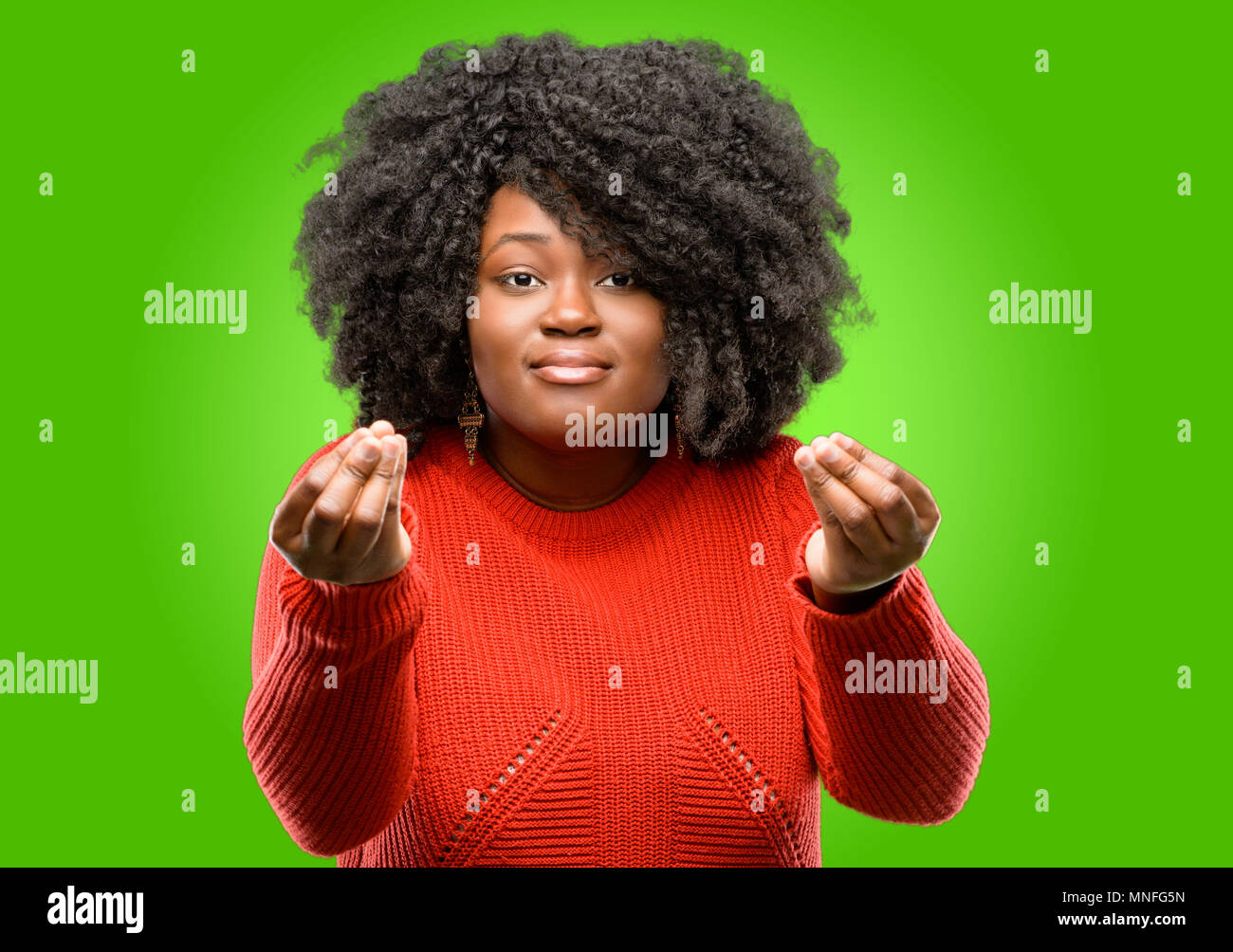 Beautiful african woman angry gesturing typical italian gesture with ...