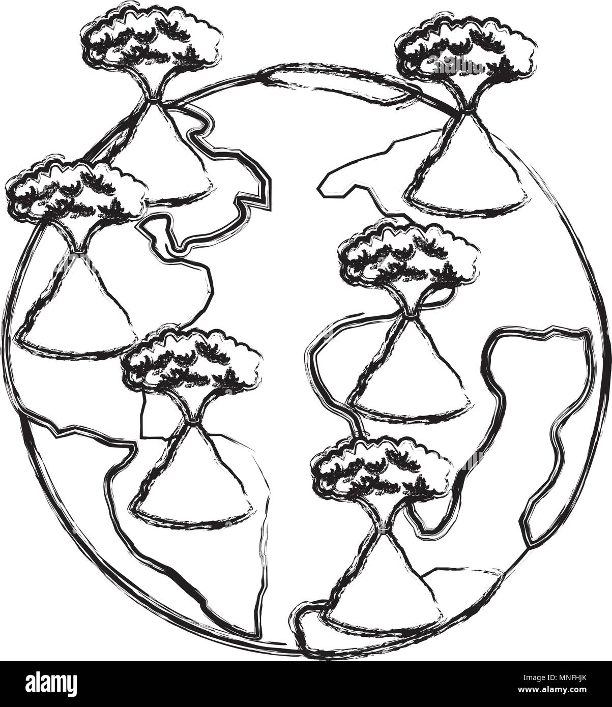 earth planet with erupting volcanoes natural disaster Stock Vector ...