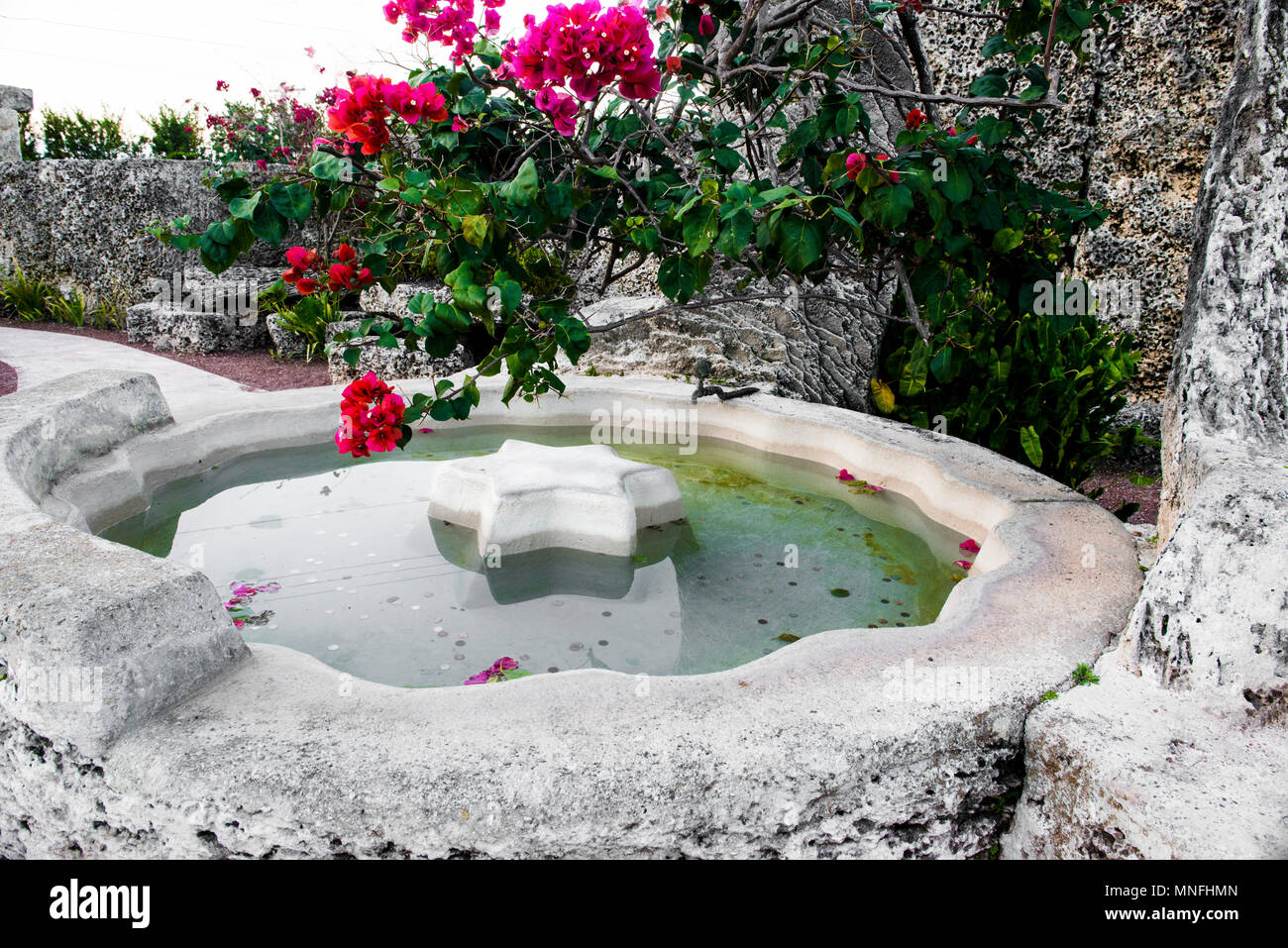 Detail View of the Moon Fountain, Coral Castle, built in secret and ...