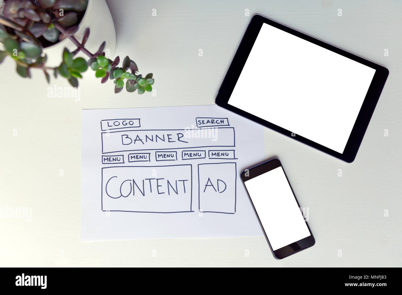 Drawing of website development wire frame. Structure of web page. Web ...