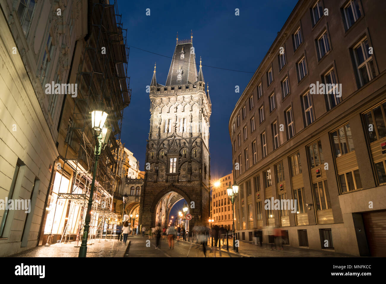 view at the sunset of Powder tower gate in Prague, Czech Republic Stock Photo - Alamy