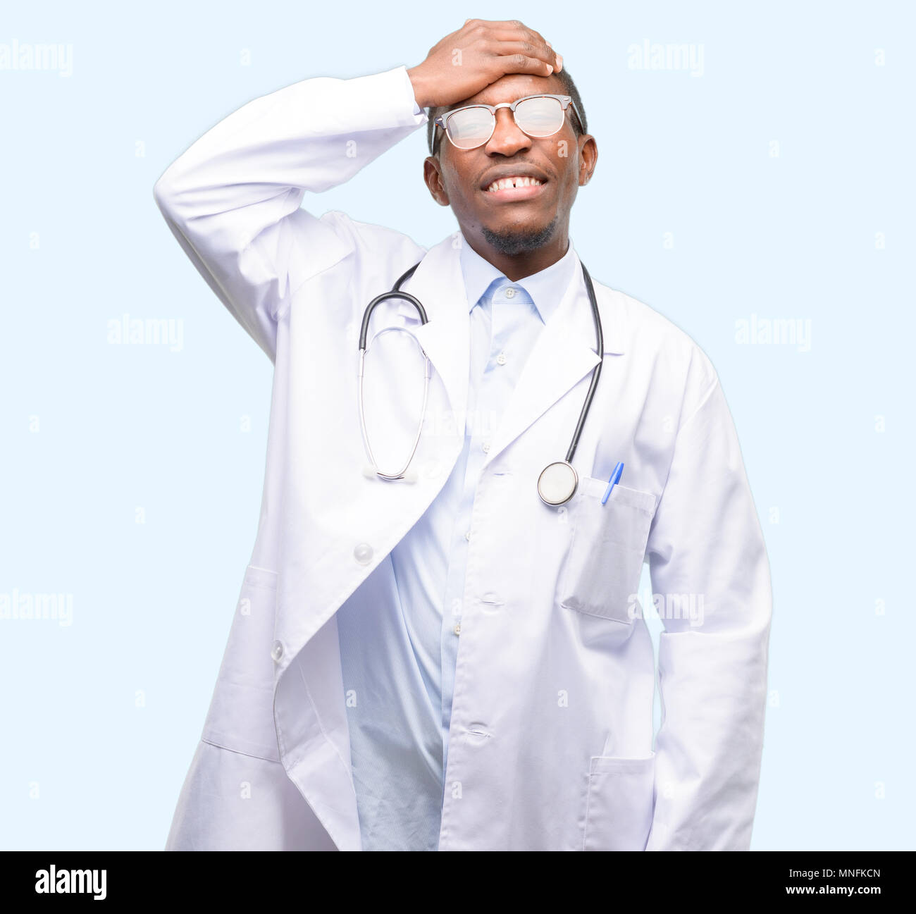 Young black doctor, medical professional terrified and nervous ...
