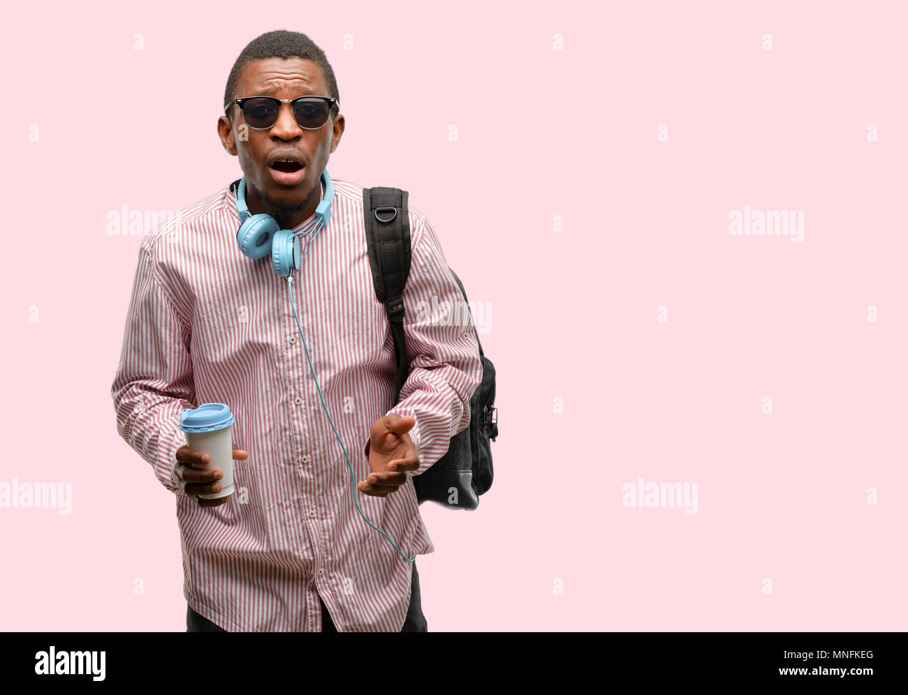 African black man student scared in shock, expressing panic and fear ...