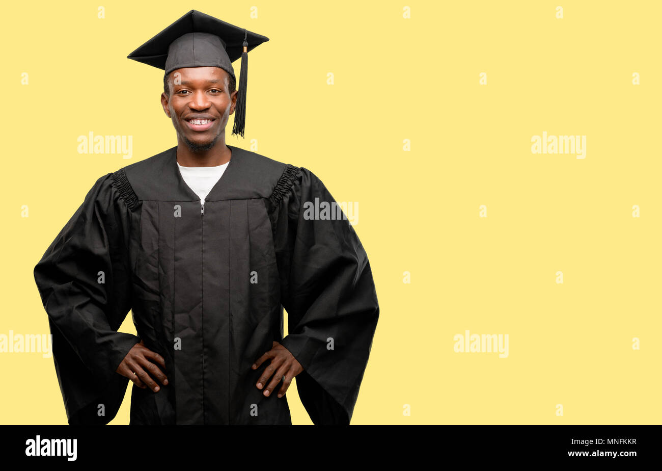 Young african graduate student black man confident and happy with a big ...