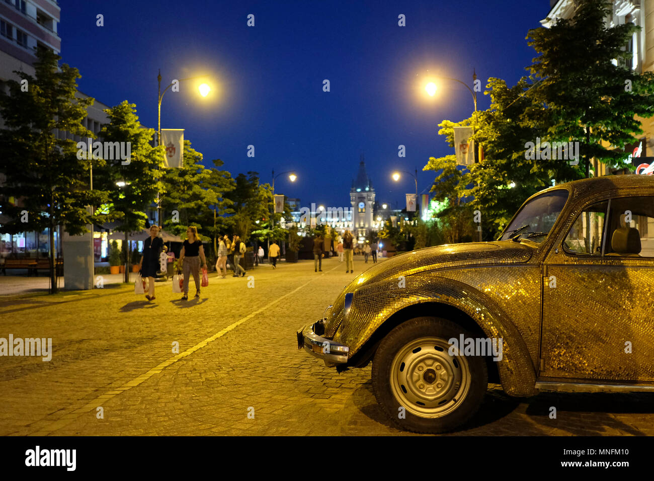 View at twilight of Stefan cel Mare Boulevard in Iasi also referred to ...