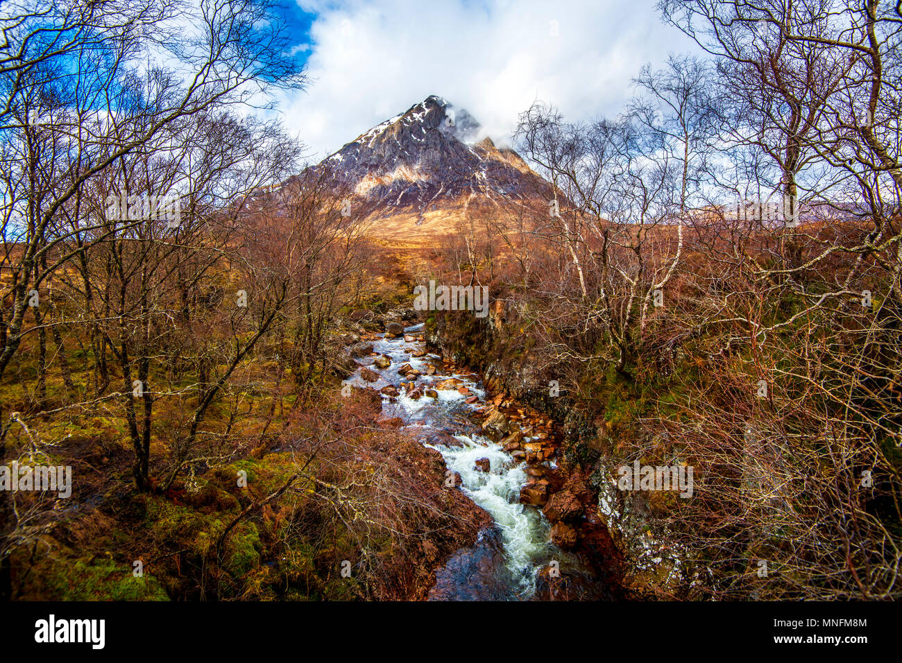 The famous pyramidal peak, Buachaille Etive Mor, seen from Dalness ...