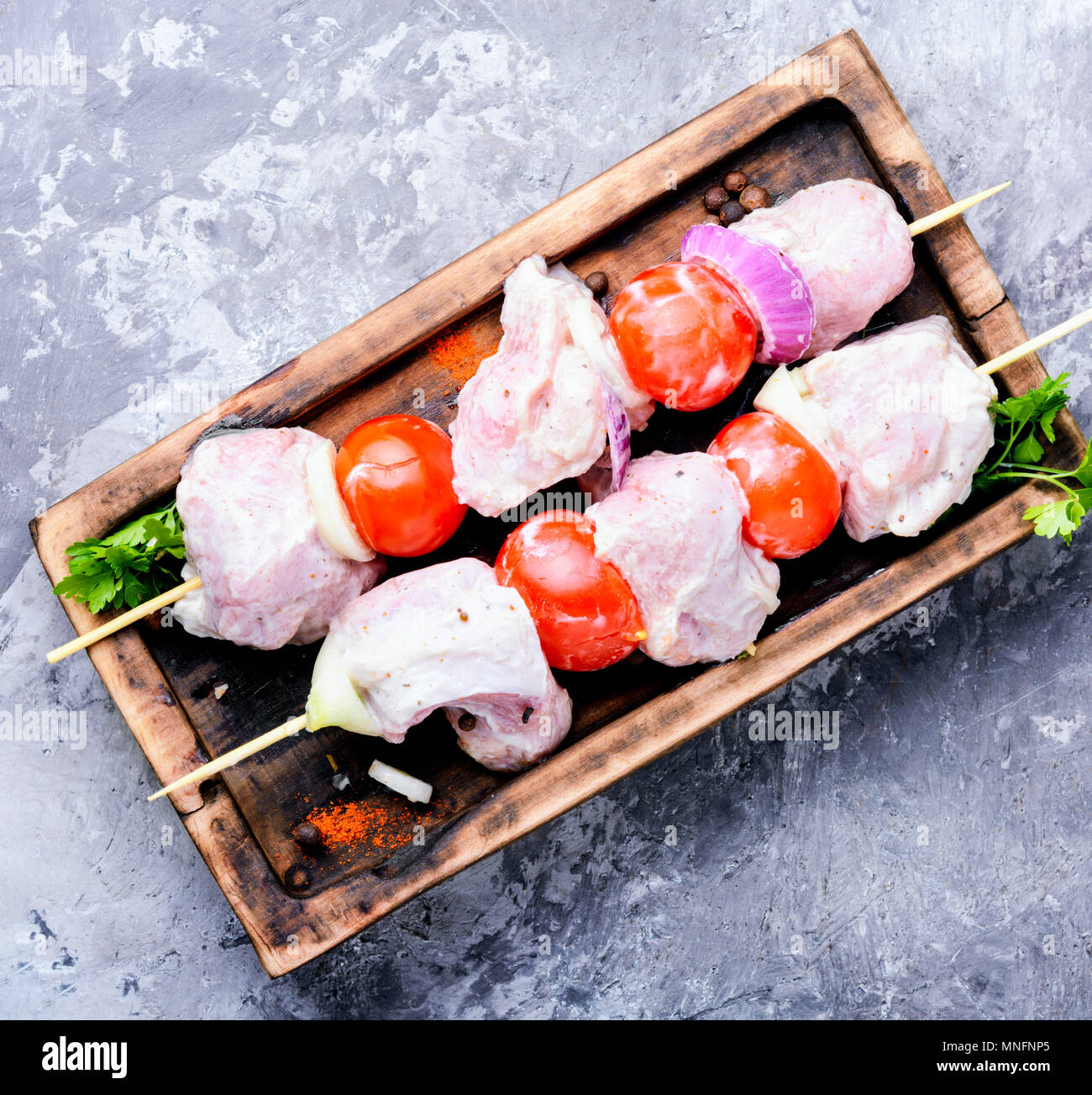 Kebab, threaded on skewers pieces of meat Stock Photo - Alamy