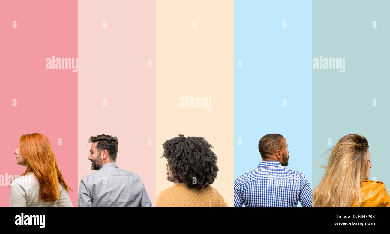 Cool group of people, woman and man backside, rear view Stock Photo - Alamy