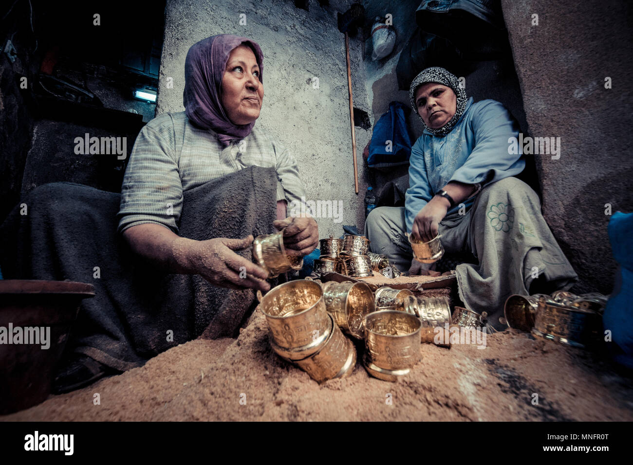 FEZ, MOROCCO, JUNE 2016: traditional shop in the old market. Street ...