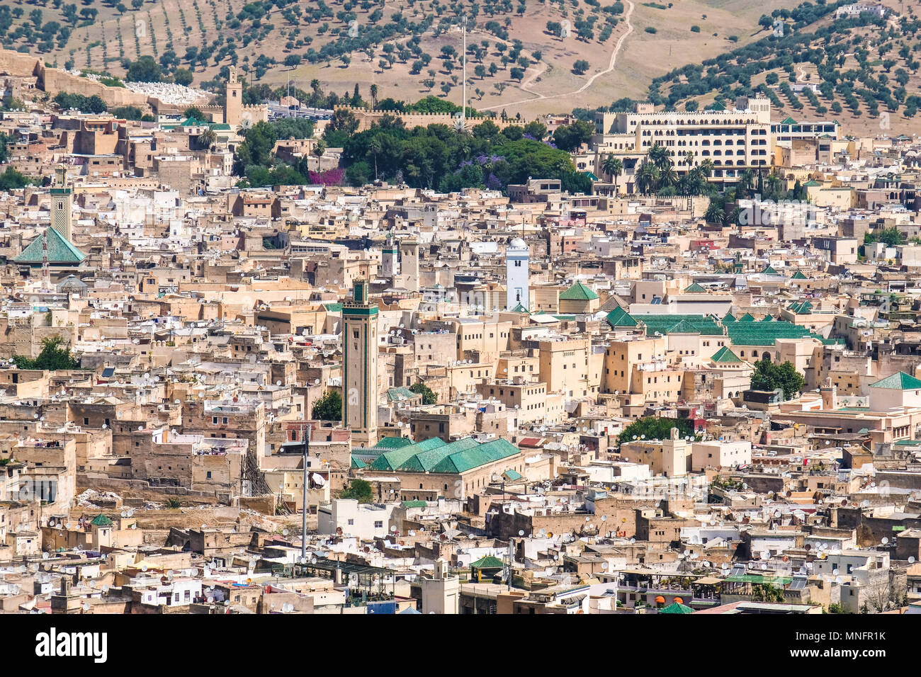 Traditional islamic architecture in Fez - Morocco. Panoramic view over ...