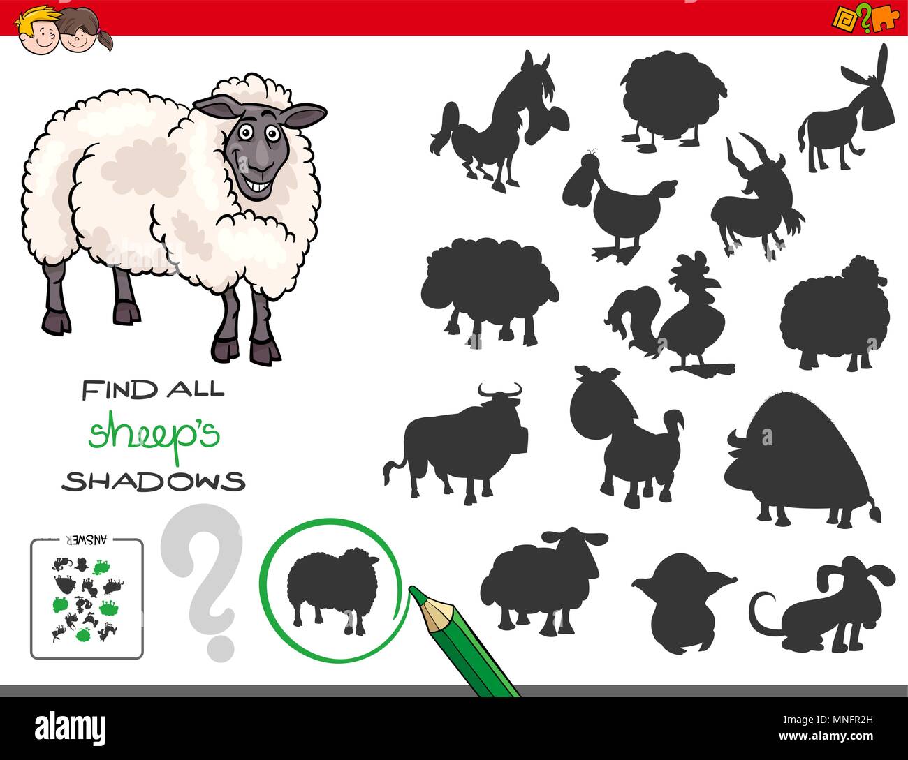 Cartoon Illustration of Finding All Sheep Shadows Educational Activity ...