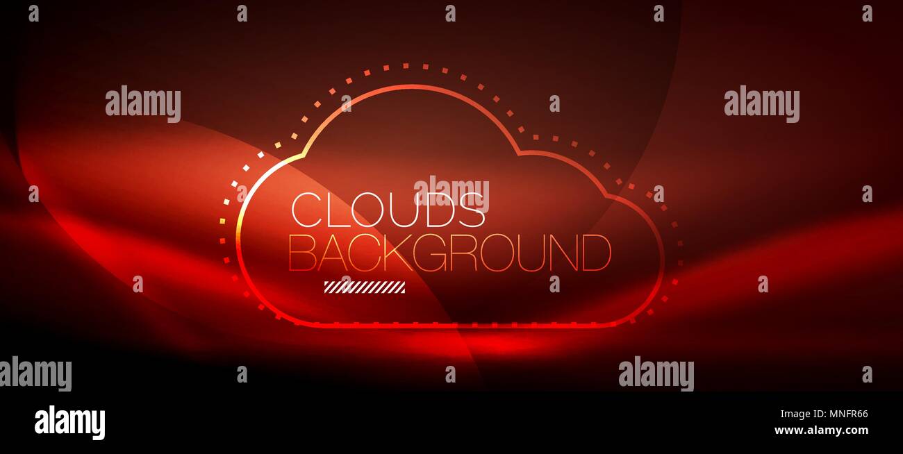 Vector cloud computing, storage concept. Vector red cloud computing, storage concept, neon ...