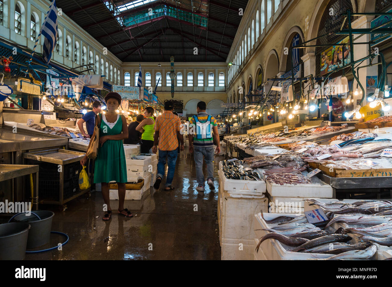 Athens central fish market. Daily fresh fish available to customers ...