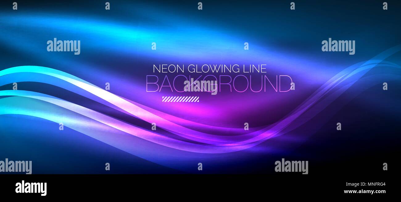 Neon blue elegant smooth wave lines digital abstract background. Neon ...