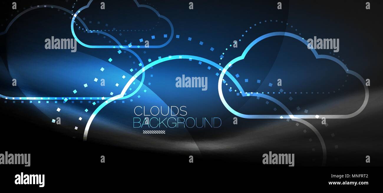 Vector cloud computing, storage concept. Vector blue cloud computing, storage concept, neon ...