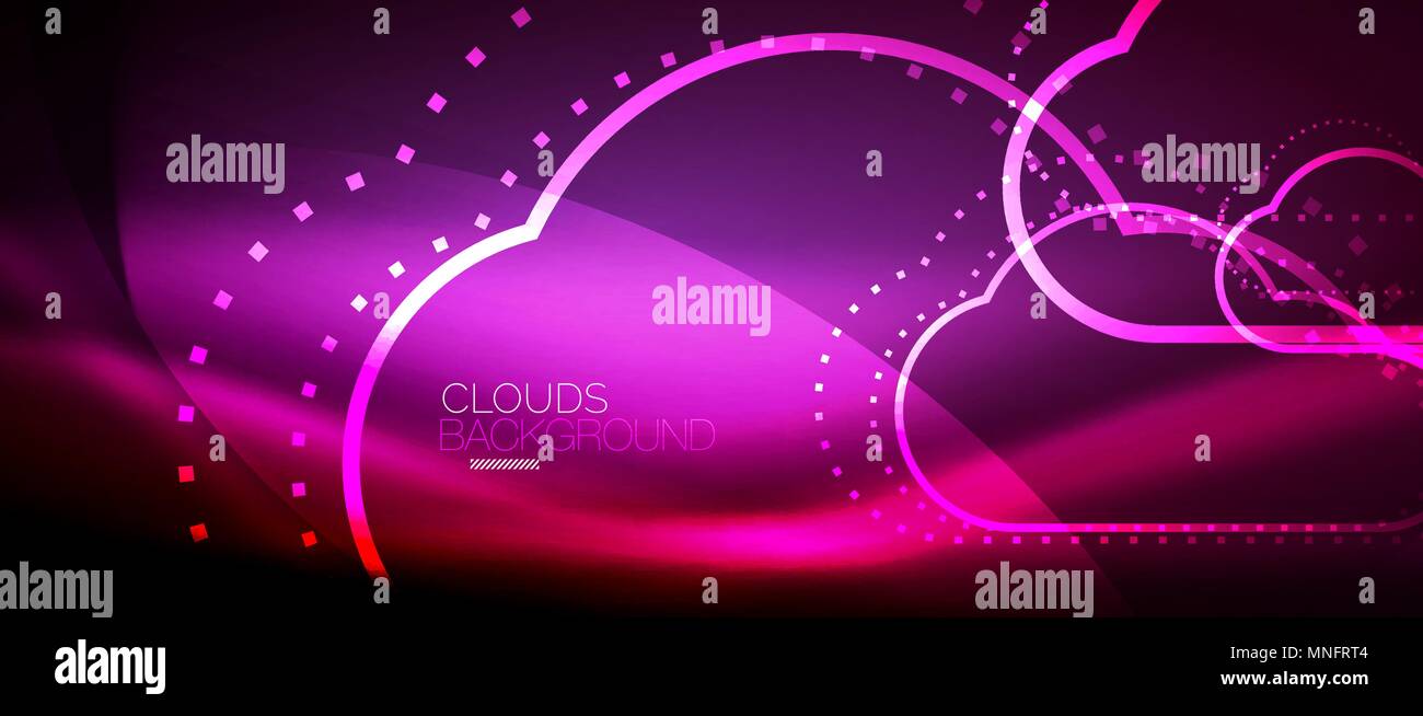 Vector cloud computing, storage concept. Vector purple cloud computing, storage concept, neon ...