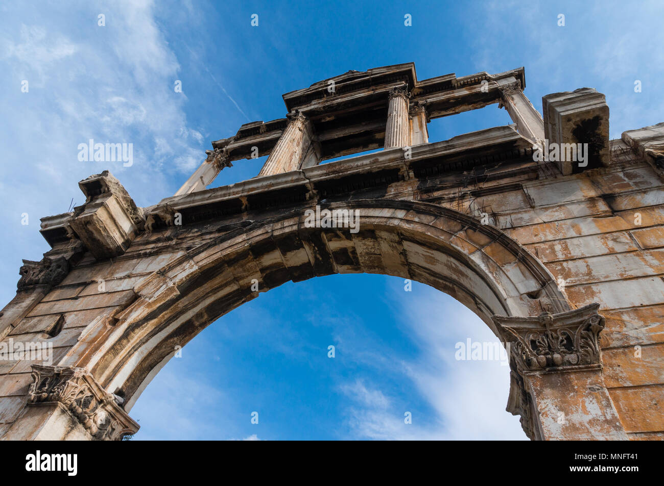 Hadrian's Gate in the center of Athens Greece. It spanned an ancient ...
