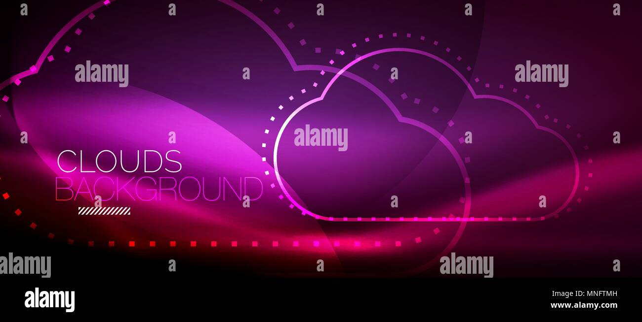 Vector cloud computing, storage concept. Vector purple cloud computing, storage concept, neon ...