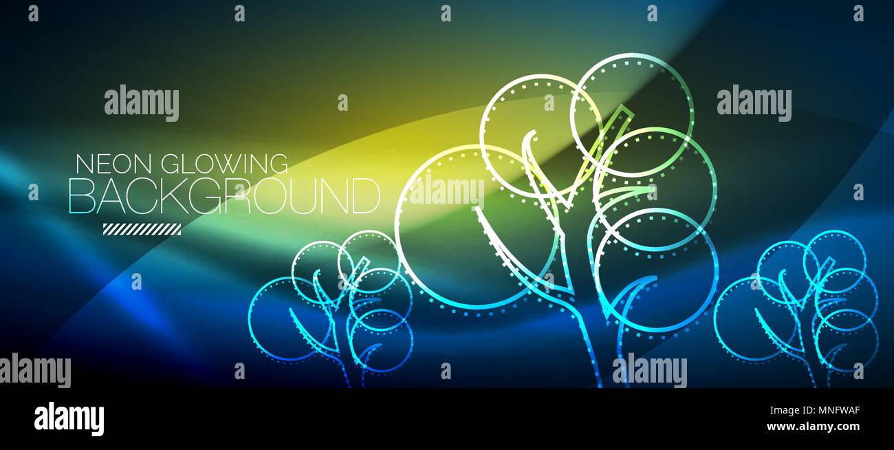 Vector neon glowing tree background. Vector neon glowing tree, nature ...