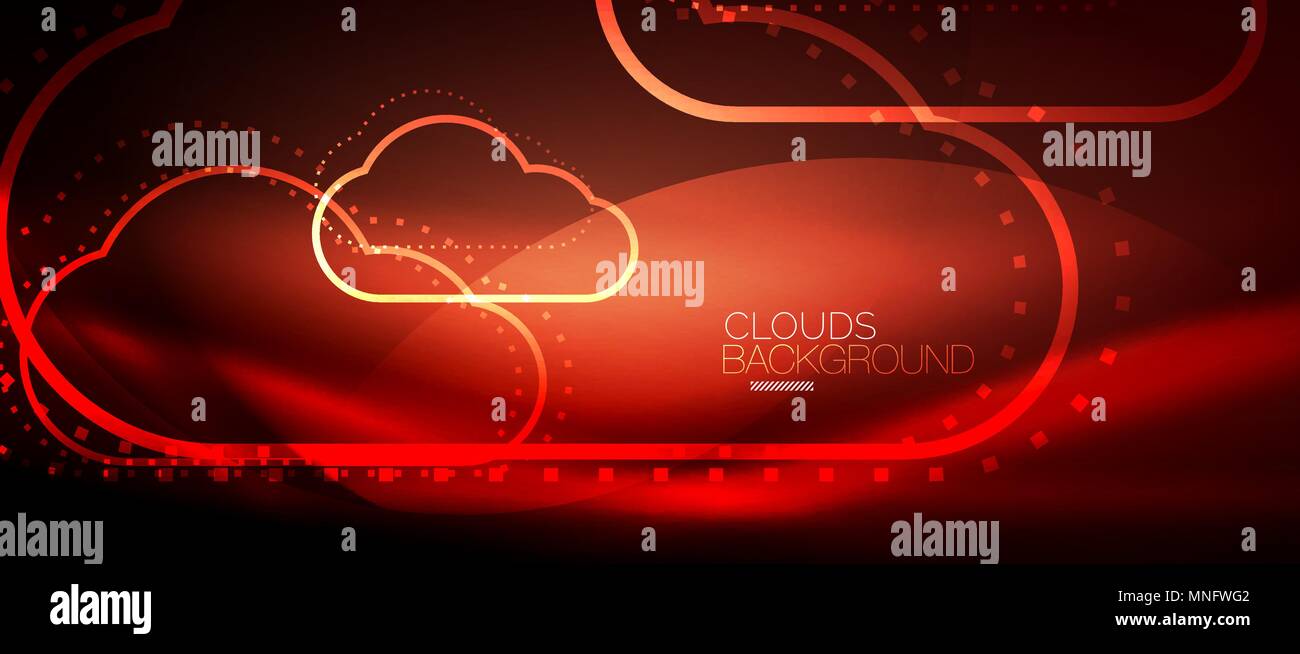 Vector cloud computing, storage concept. Vector red cloud computing, storage concept, neon ...