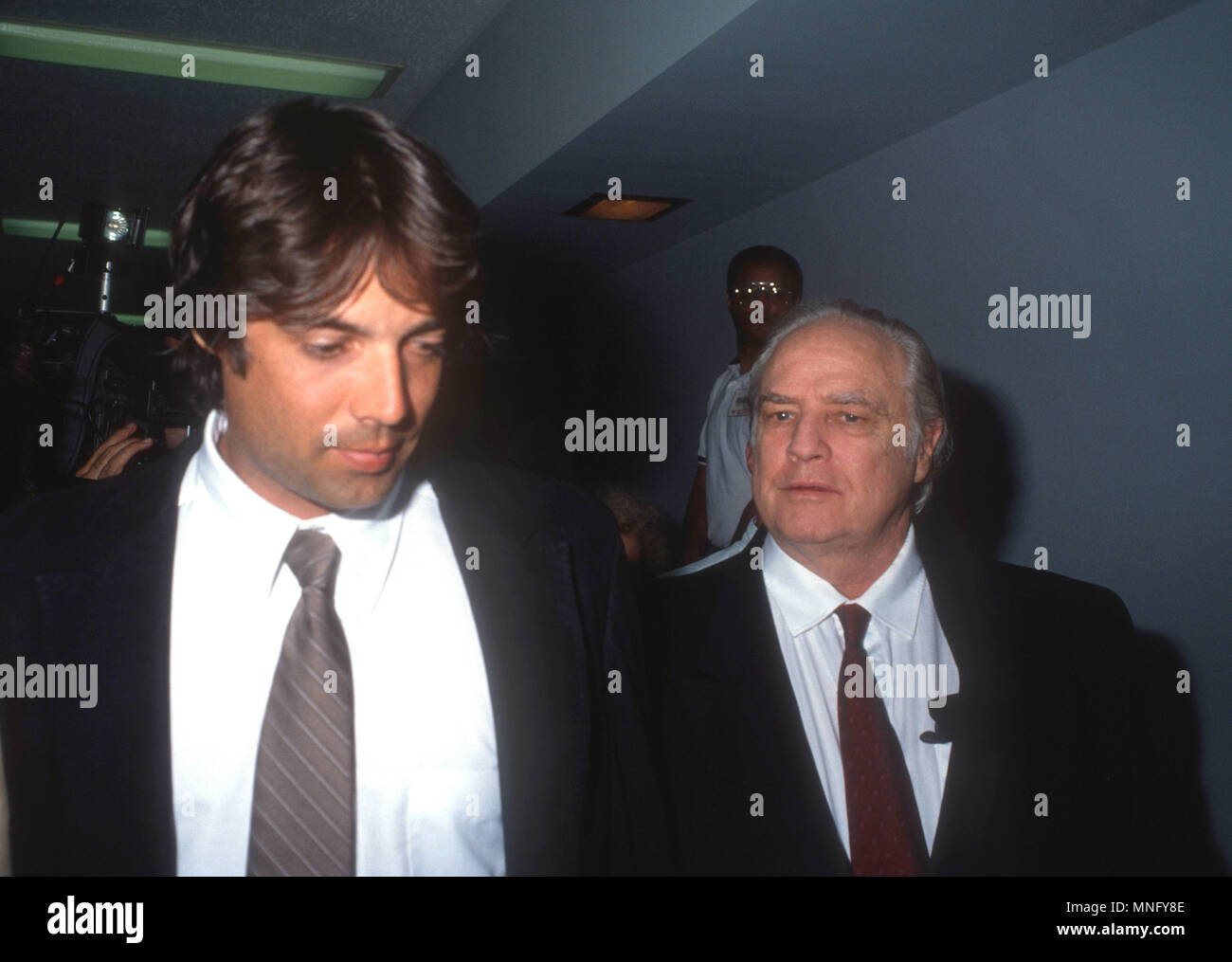 SANTA MONICA, CA - SEPTEMBER 26: (L-R) Christian Brando and father ...